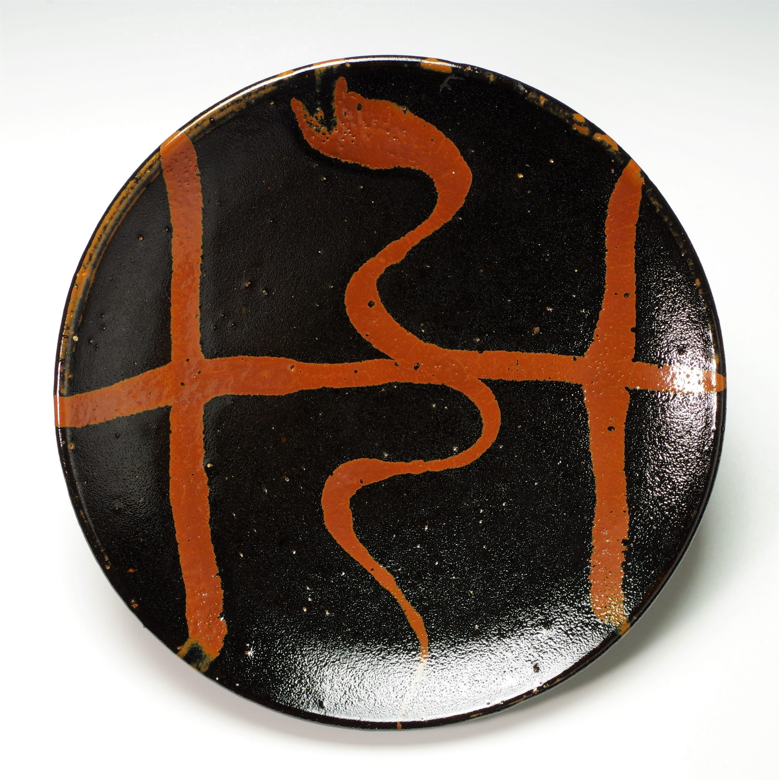 H4-17 | Shoji Hamada "Black glazed plate with Kaki decorations" | 濱田庄司 ...
